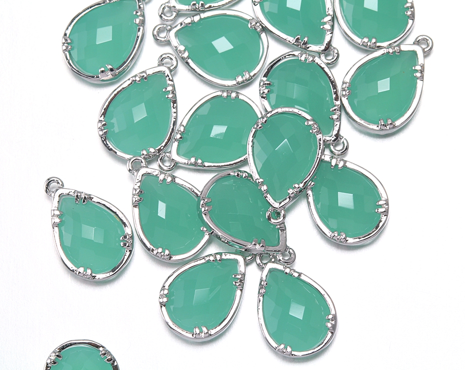 Mint Glass Pendant. Original Rhodium Plated / 2 Pcs - Cg002-pr-mt on Luulla